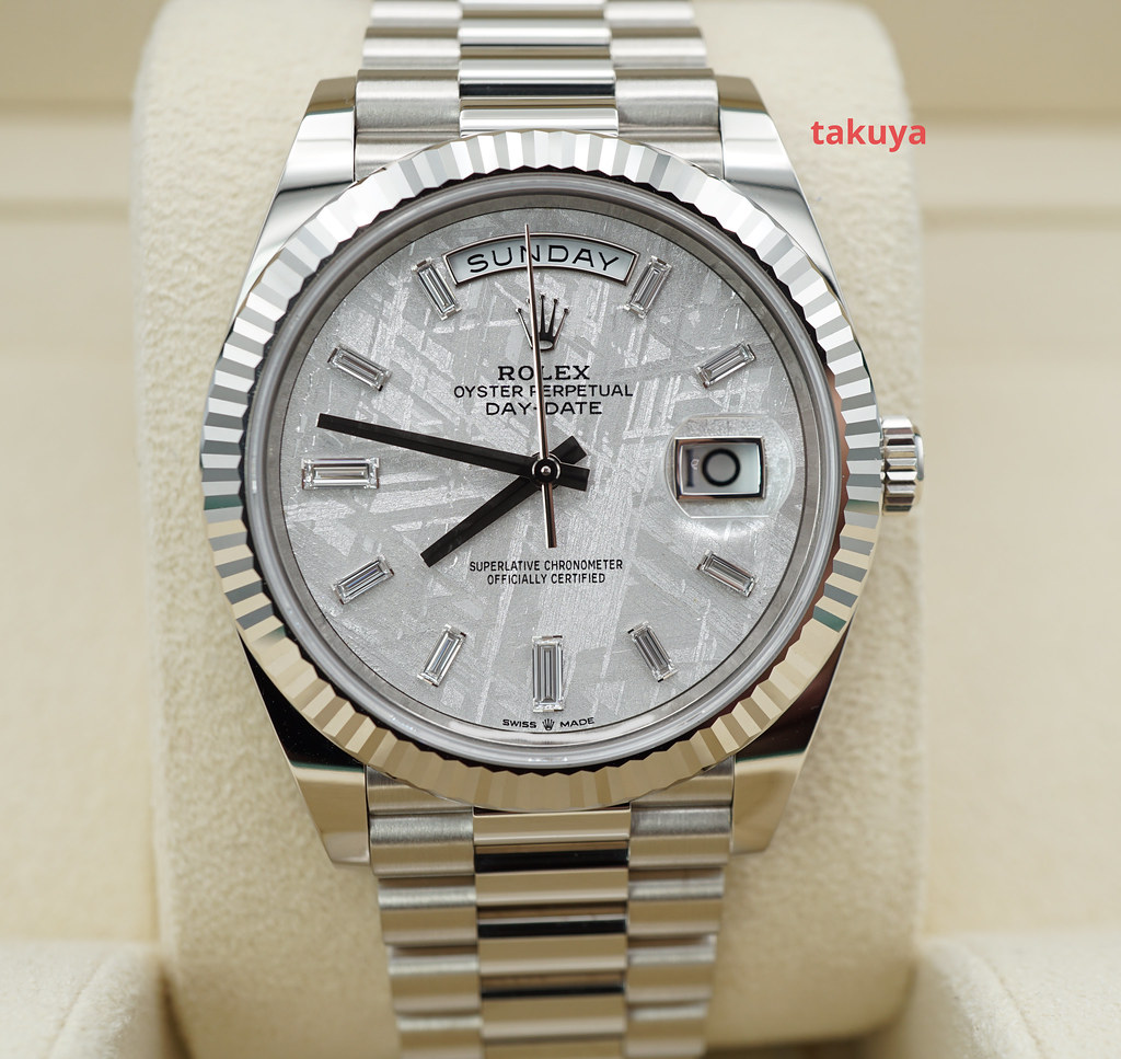Rolex 228239 DAY DATE 40 18K WHITE GOLD METEORITE BAGUETTE DIAMOND DIAL ...