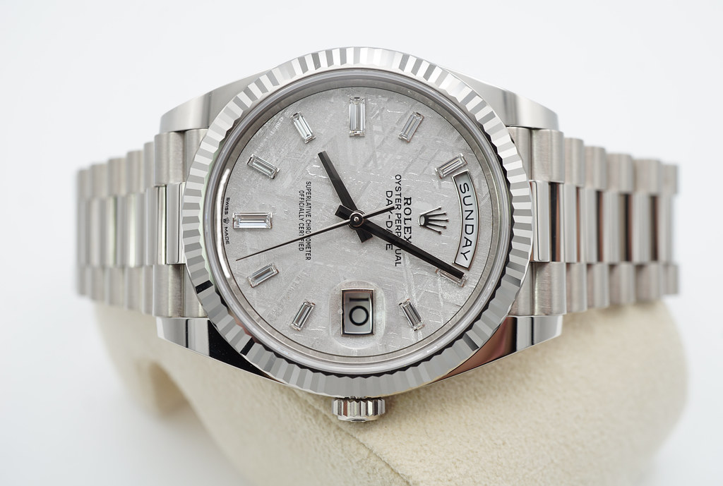 Rolex 228239 DAY DATE 40 18K WHITE GOLD METEORITE BAGUETTE DIAMOND DIAL ...