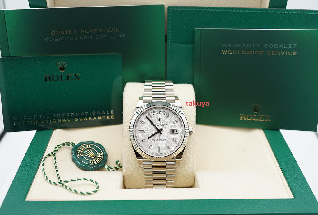 Rolex 228239 DAY DATE 40 18K WHITE GOLD METEORITE BAGUETTE DIAMOND DIAL ...
