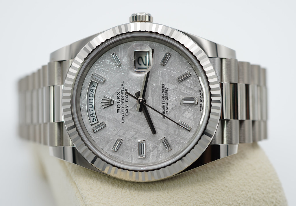 Rolex 228239 DAY DATE 40 18K WHITE GOLD METEORITE BAGUETTE DIAMOND DIAL ...