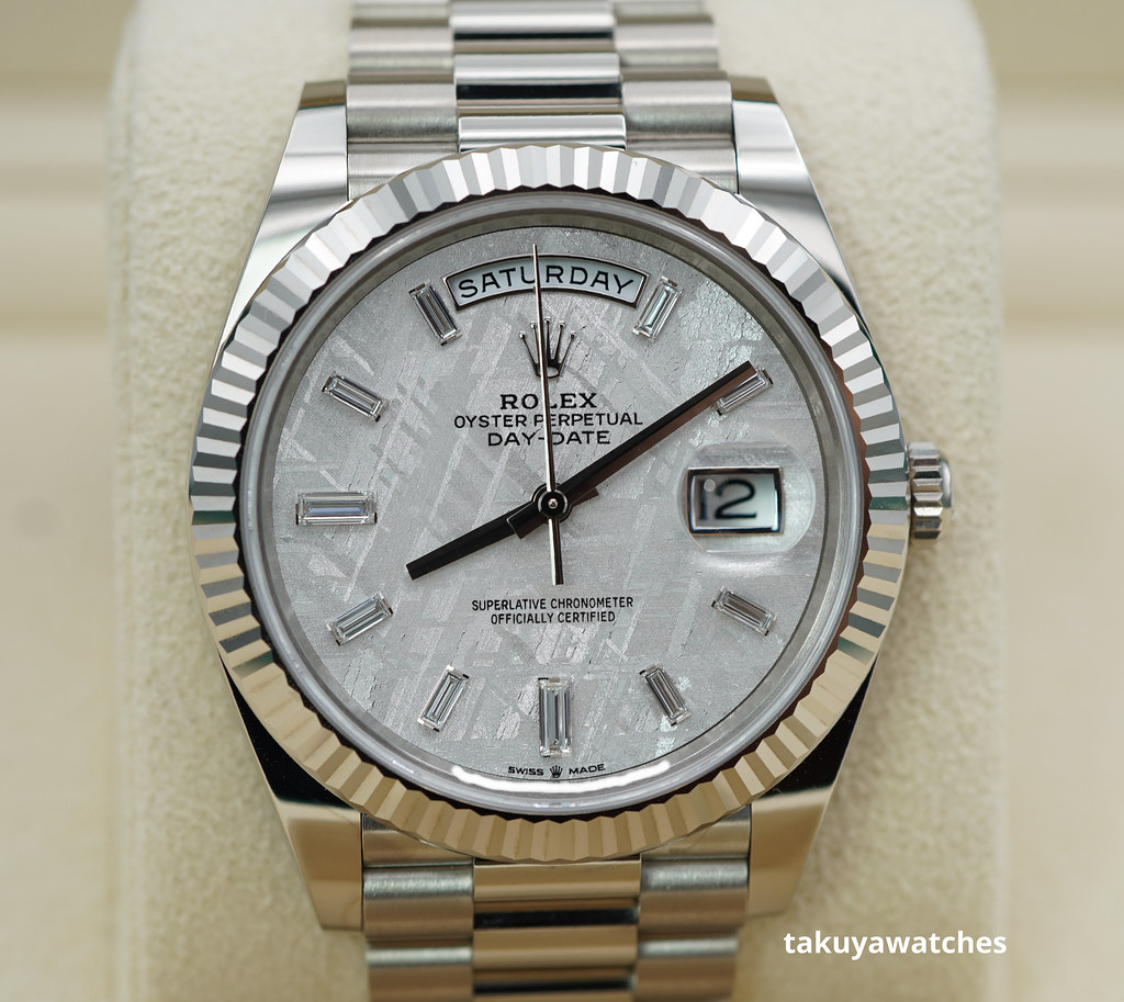 Rolex 228239 DAY DATE 40 18K WHITE GOLD METEORITE BAGUETTE DIAMOND DIAL ...