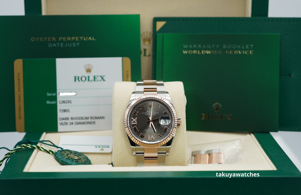 Rolex 126231 DATEJUST 36 EVEROSE GOLD SS DARK RHODIUM DIAMOND DIAL FULL ...